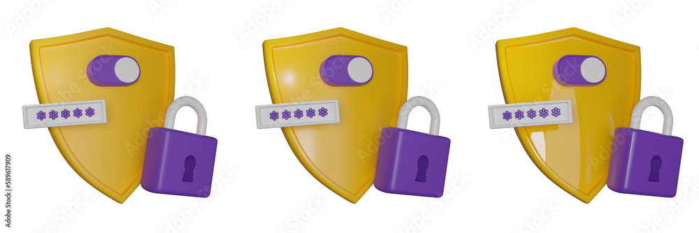 3d Shield Secure Icon Authentication Lock Password Render Concept Secret Personal Data