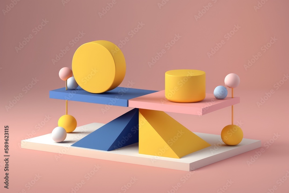 Balance concept. Illustration of colored geometric shapes in 3d style ...