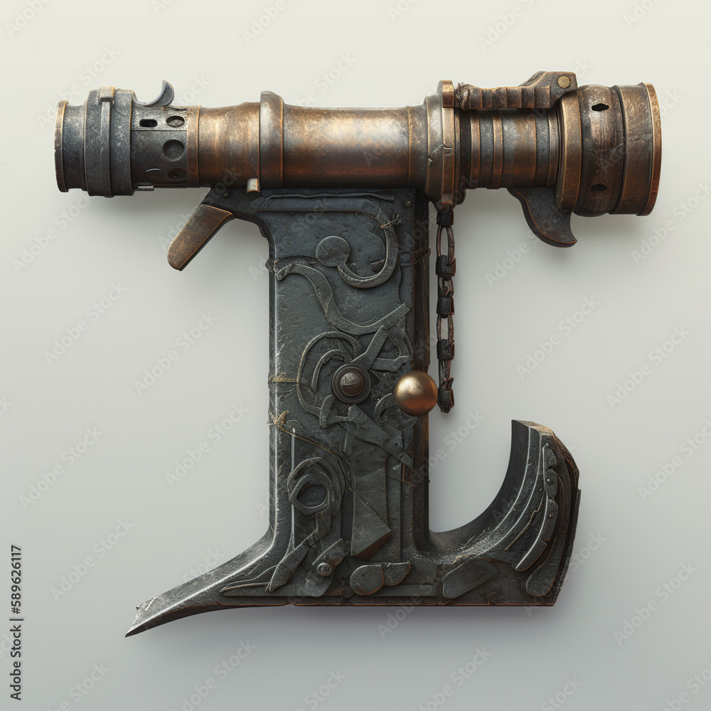 gun, steampunk, alphabet, a, b, c d, f, g, h, j, k, l, m, n, p, q, r, s ...