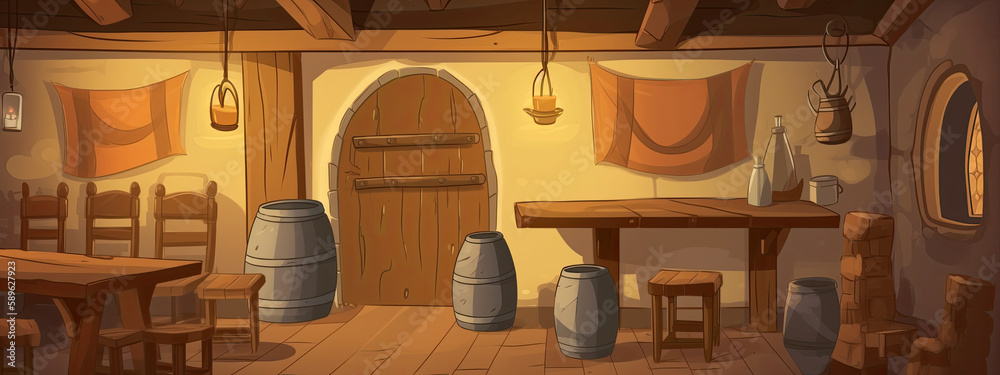 Medieval tavern interior design cartoon style, generative ai Stock ...