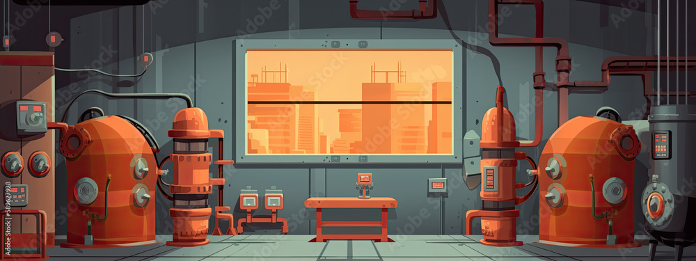 Cartoon style machine room laboratory interior design, generative ai ...