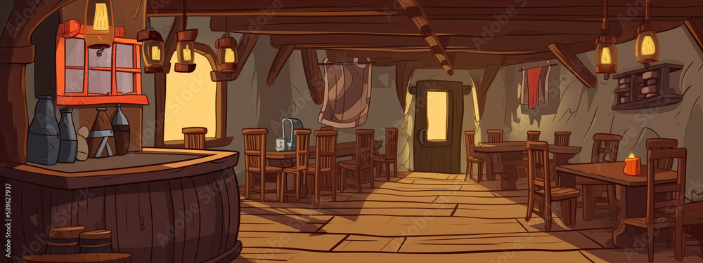 Medieval tavern interior design cartoon style, generative ai Stock ...