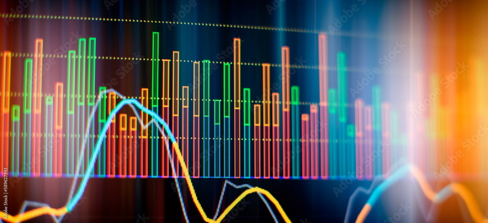 Bar graphs, Diagrams, financial figures. Abstract glowing forex chart ...