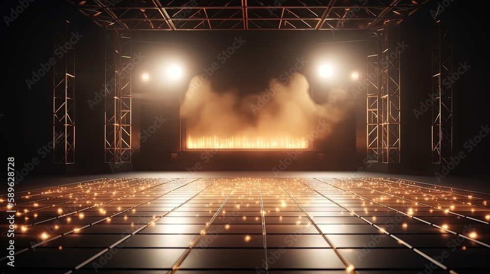 fire stage with spotlights shine on floor in dark room, idea for ...
