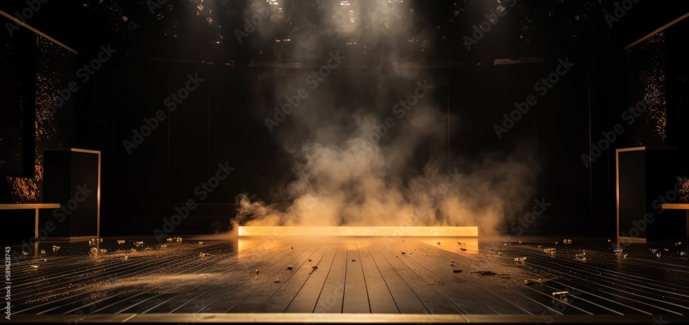fire stage with spotlights shine on floor in dark room, idea for ...