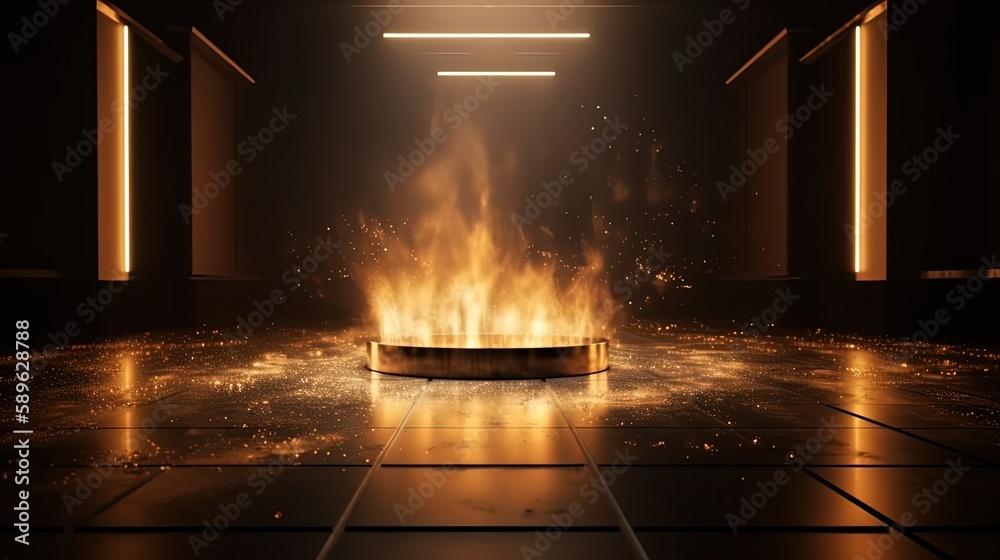 fire stage with spotlights shine on floor in dark room, idea for ...