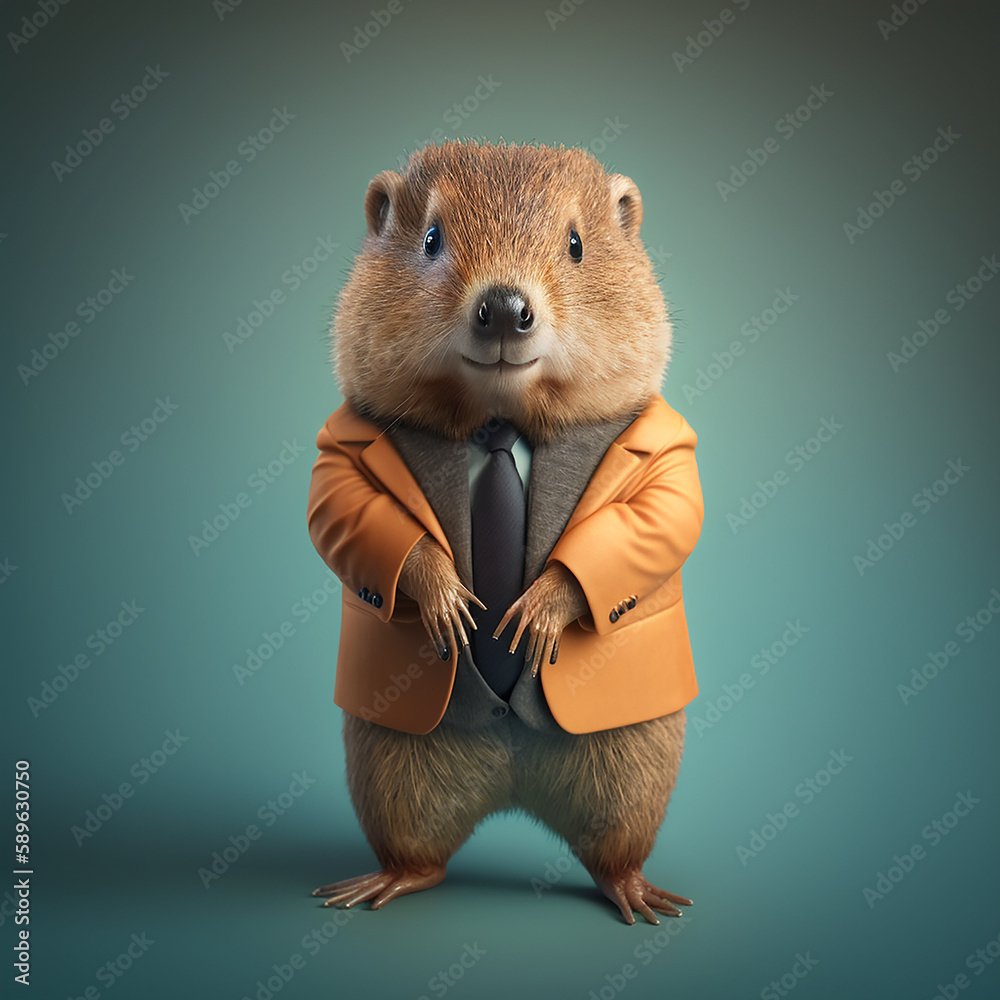 Stockillustratie Realistic lifelike mini Baby beaver in striking ...
