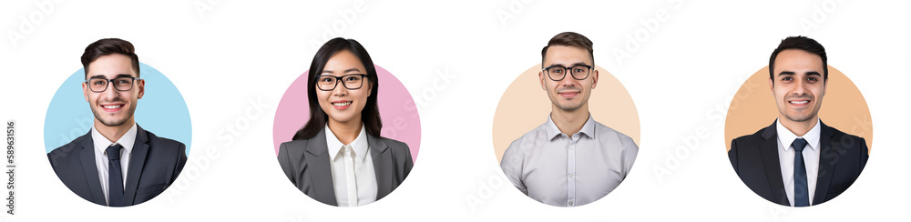 Collage of circles of business team faces of various people for userpic ...