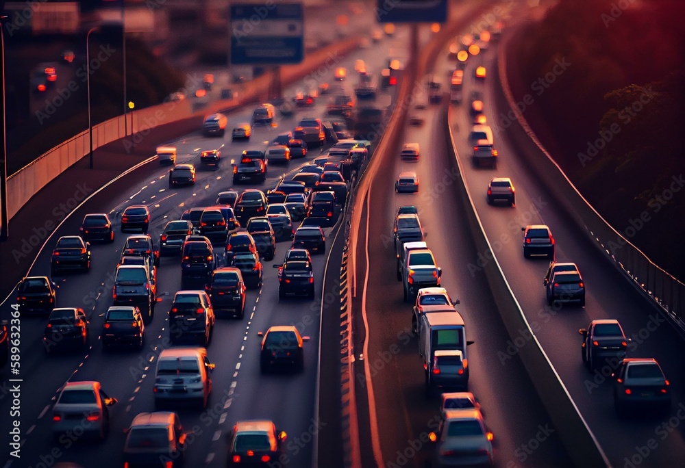 Heavy, slow moving morning rush hour traffic on the M4 motorway, London ...