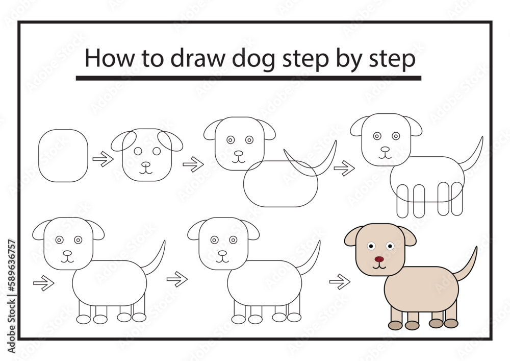 How to draw dog step by step Stock Vector | Adobe Stock