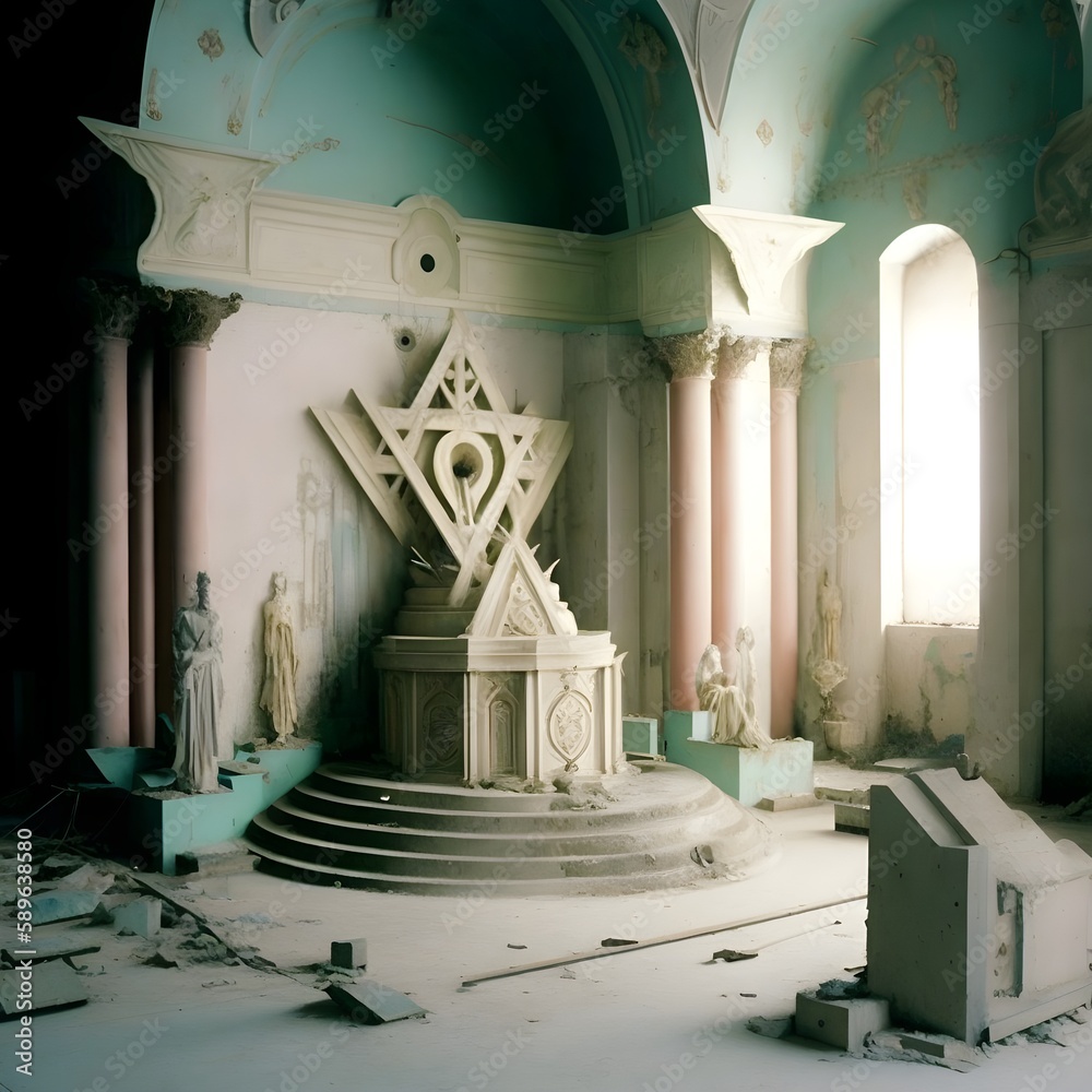 masonic sci fi old temple esoteric with quirky creatures cult ritual ...