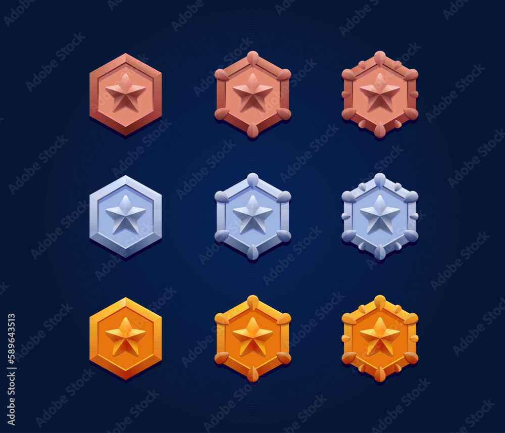 Metallic stars badges set. Bronze, silver and gold. Perfect for games ...