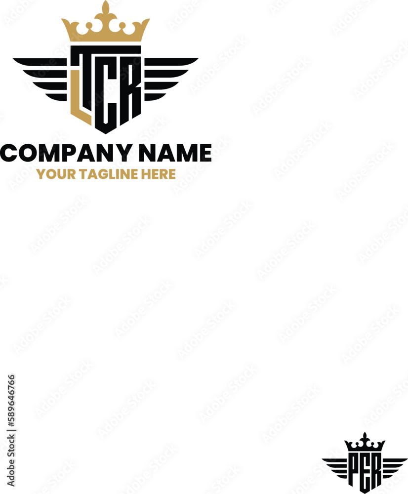 TCR initial letter with wing, crown logo, luxury logo,luxury shield ...