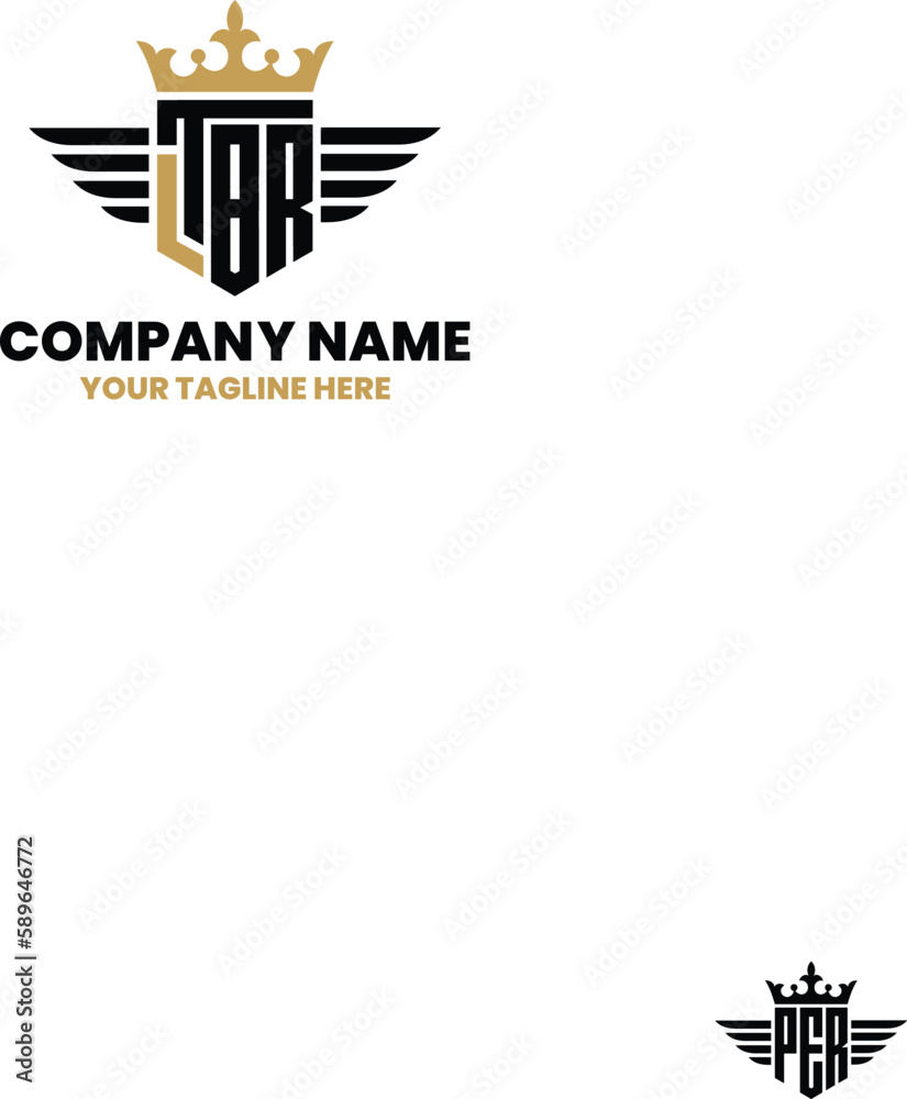 TBR initial letter with wing, crown logo, luxury logo,luxury shield ...
