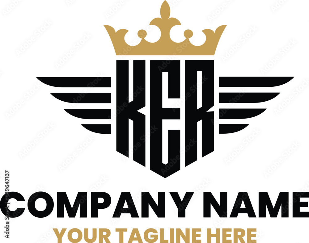 KER initial letter with wing, crown logo, luxury logo,luxury shield ...