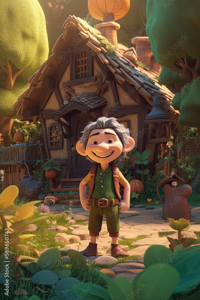 Cute Cartoon Elf Character in a Hobbit Village (Generative AI) Stock ...