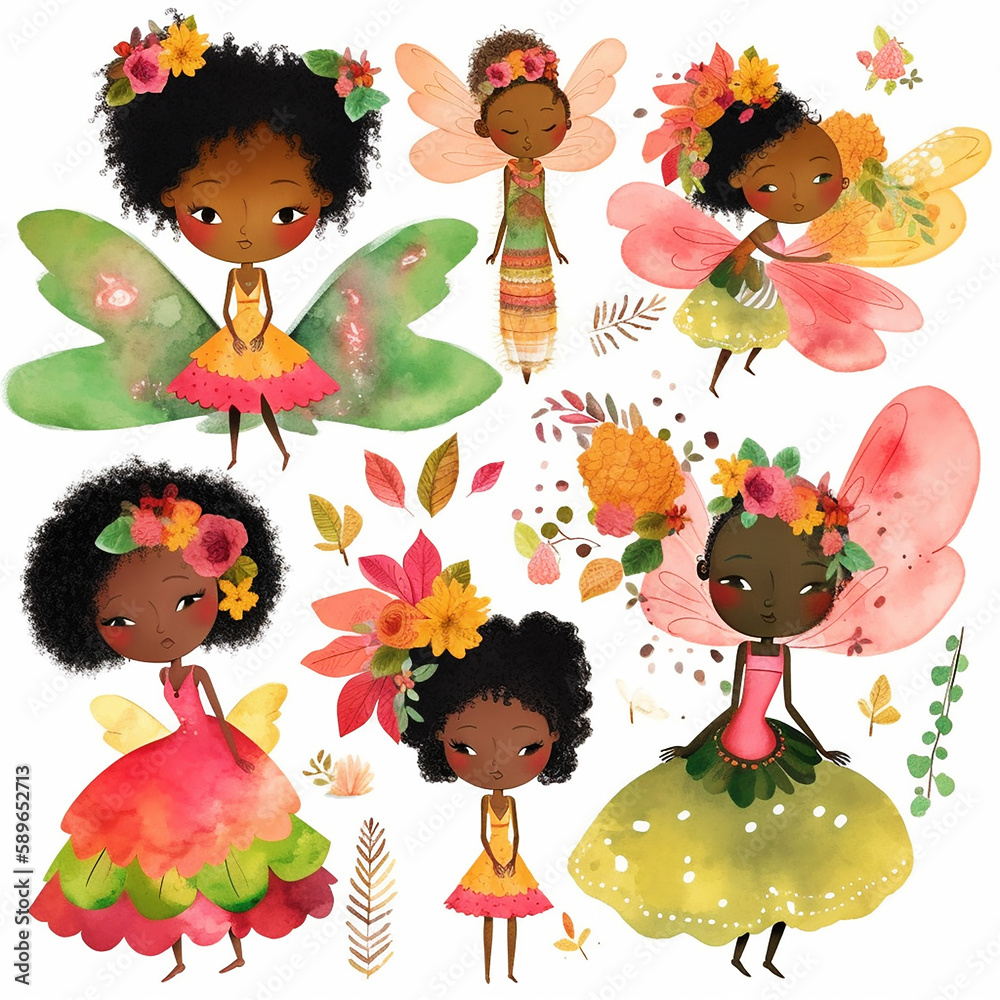 clip art in stile acquerello di simpatica fatina o elfo di colore ...