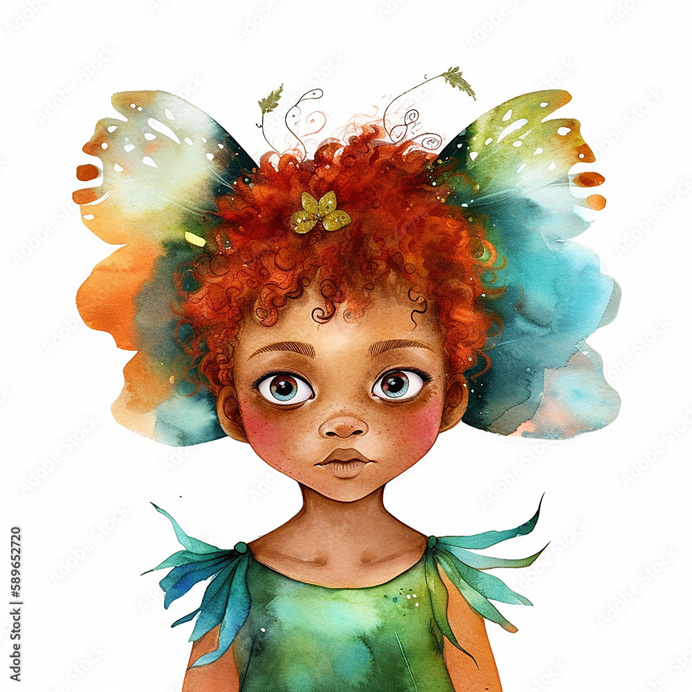 clip art in stile acquerello di simpatica fatina o elfo di colore ...