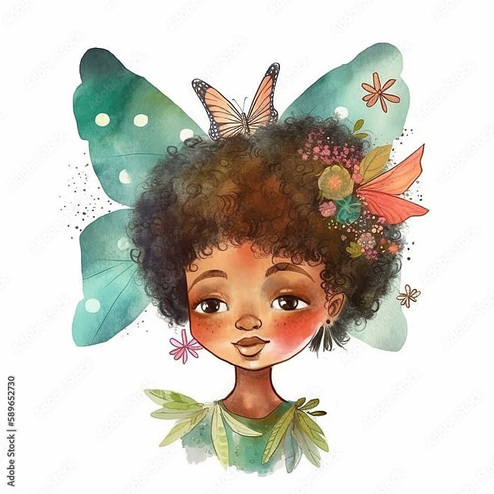 clip art in stile acquerello di simpatica fatina o elfo di colore ...