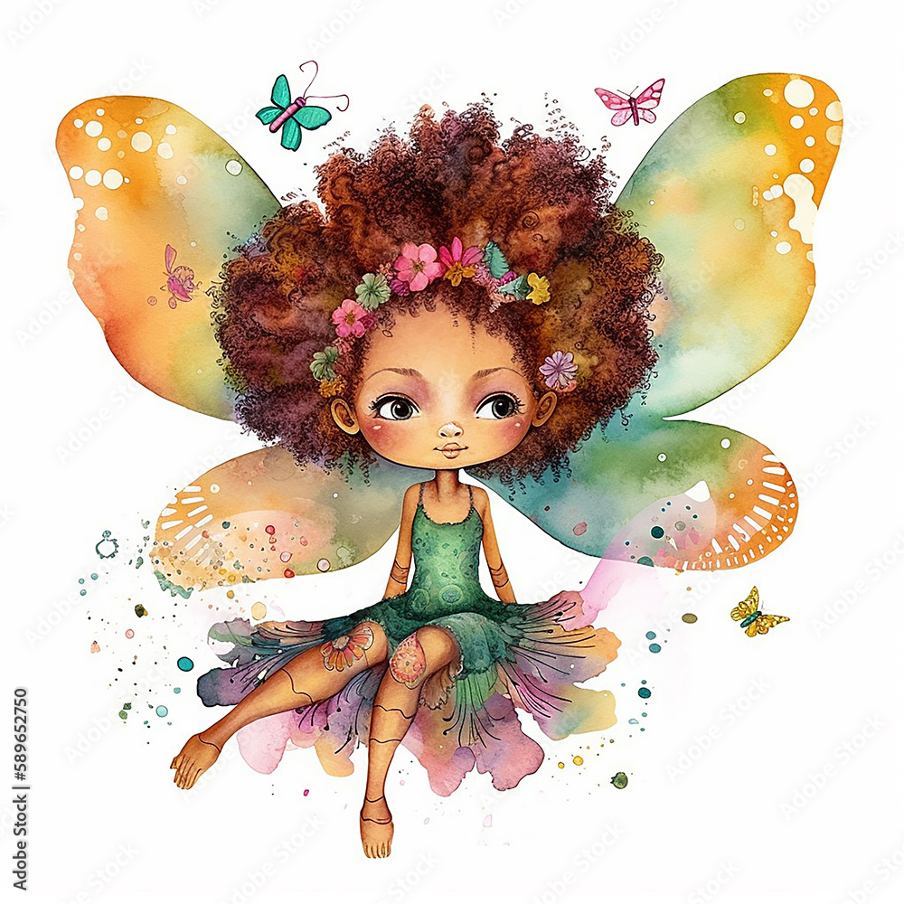 clip art in stile acquerello di simpatica fatina o elfo di colore ...