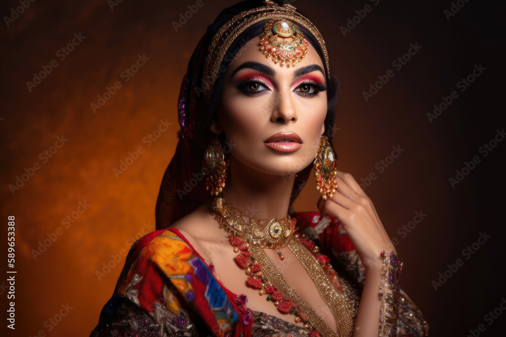 Bold Bollywood diva wearing a dramatic outfit with a bold makeup look ...
