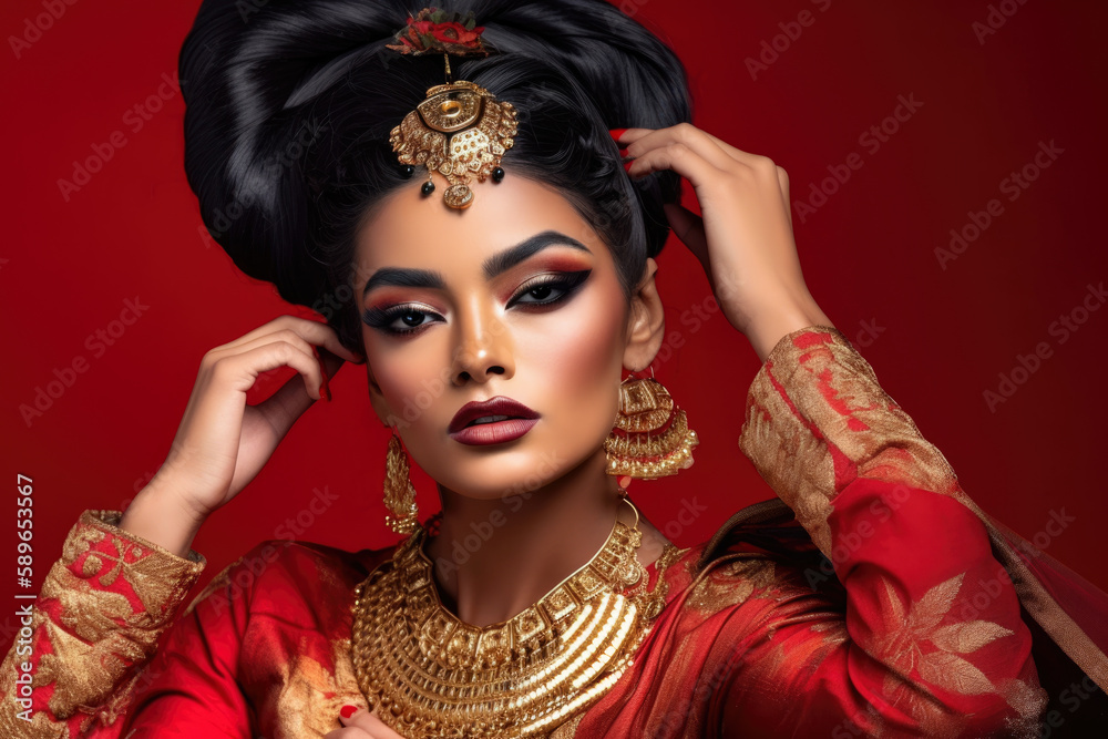 Bold Bollywood diva wearing a dramatic outfit with a bold makeup look ...