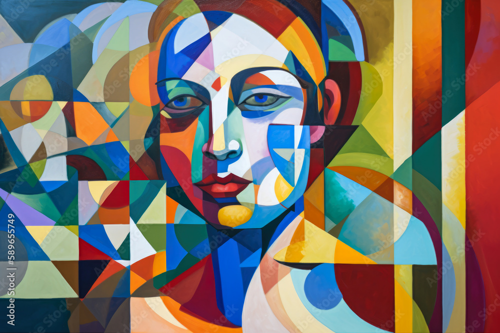 Cubist Woman with a Juxtaposition of Geometric Shapes and Bold Colors ...