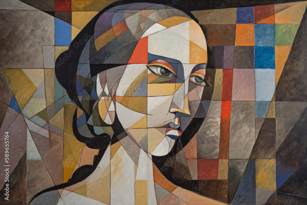 Cubist portrait of a woman with multiple perspectives and sharp angles ...