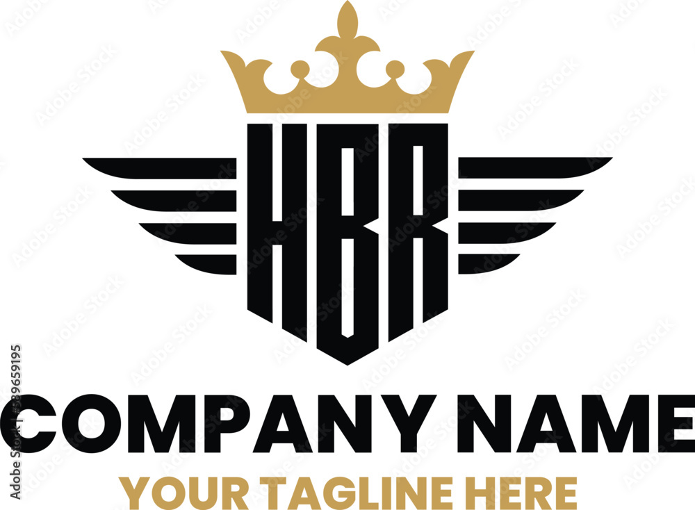 HBR initial letter with wing, crown logo, luxury logo,luxury shield ...