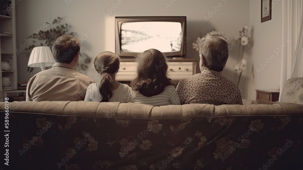 Quality time with loved ones, sitting on couch, back view, realistic ...