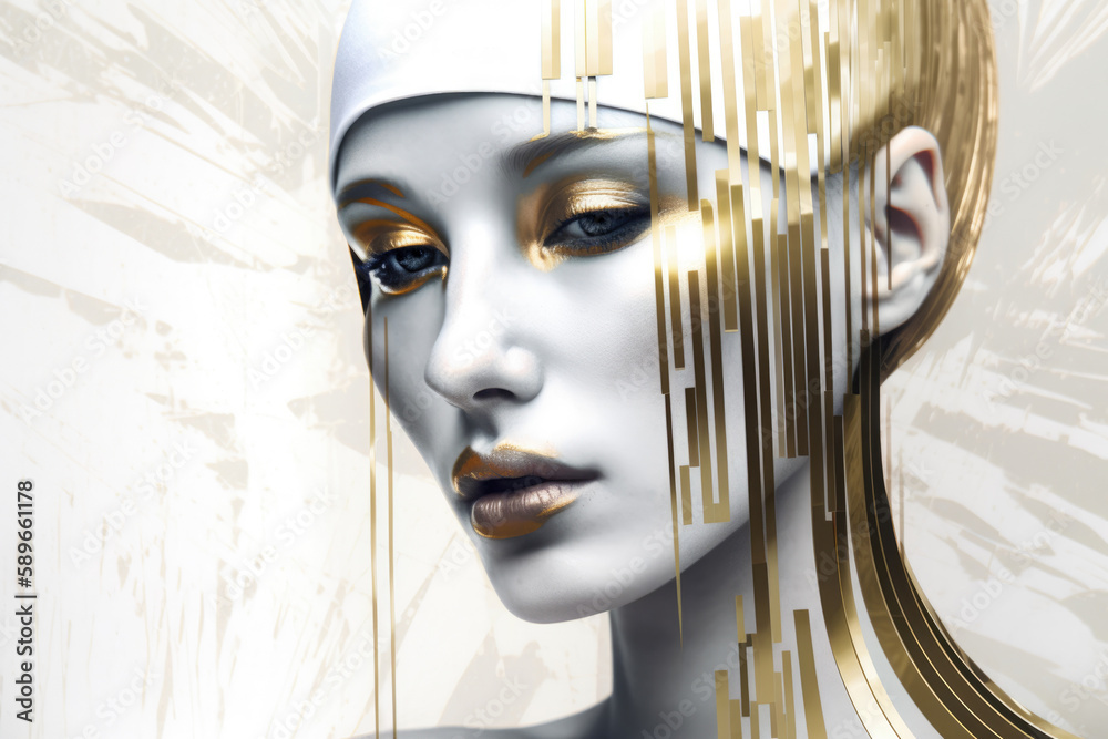 Futuristic Art Deco portrait of a woman with a sleek and modern look ...