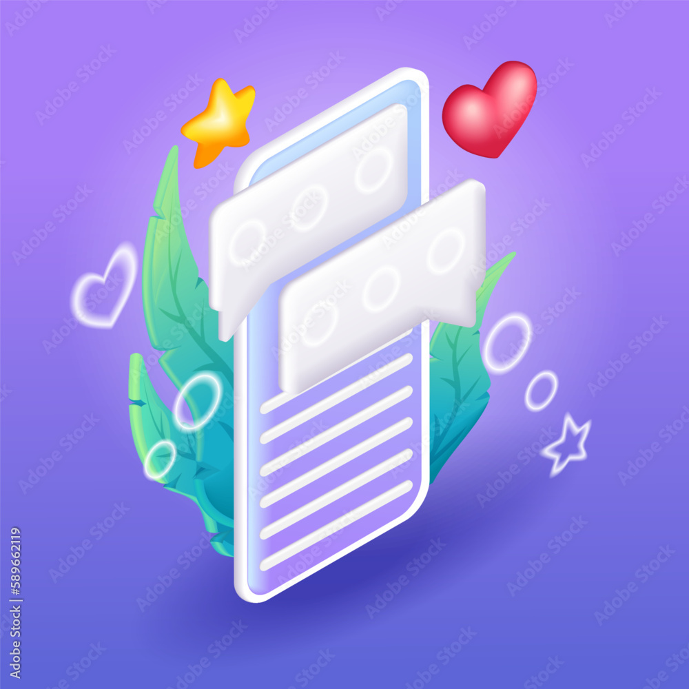 Trending 3D Isometric, cartoon illustration. Electronic chatting on ...