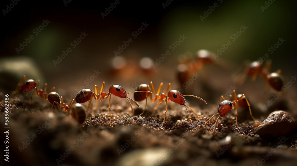 The organized swarm of ants tirelessly built their complex nest ...