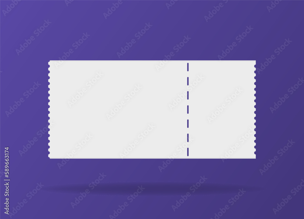 Realistic ticket with one stub rip line and shadow. Mock up coupon ...