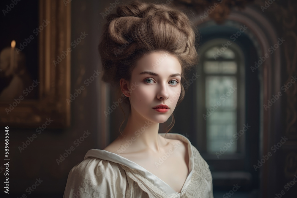 Majestic Woman with Elaborate Hairstyle and Dreamy Expression in Neo ...