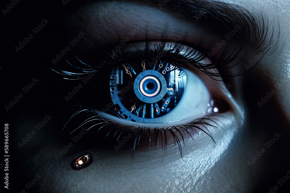 generative ai illustration of an eye in close up view with robot ...