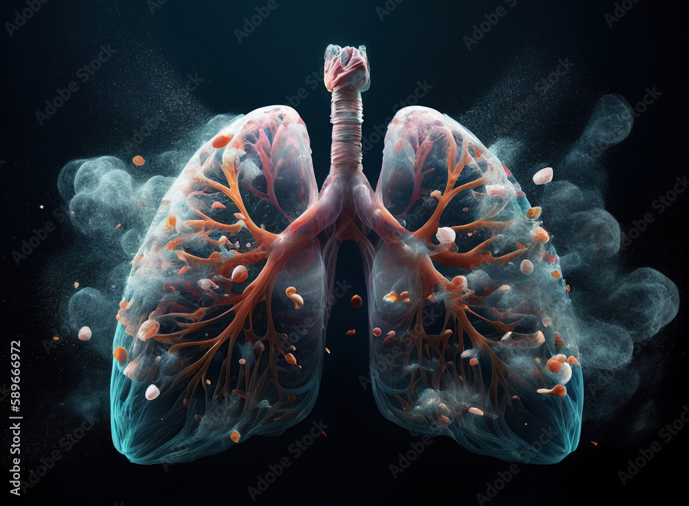 Human lungs in puffs of smoke on a black background. Generative AI ...