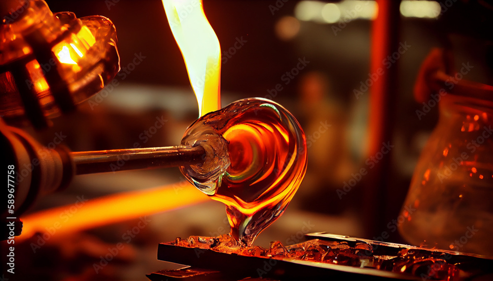 ภาพประกอบสต็อก Glass blower forming beautiful piece of glass. A glass ...