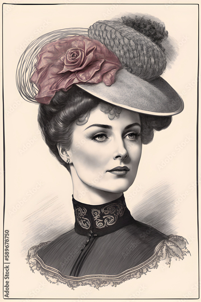 Realistic drawing of a high class young woman from 19th century wearing ...