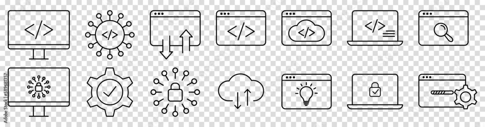 Software development icons. Modern outline symbols collection isolated ...