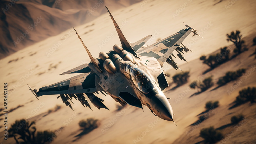 Military fighter jet crosses over a target bombing location during a ...