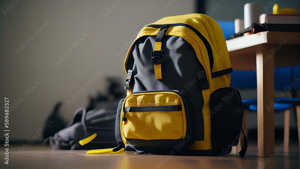 New school bag on a student's desk in the classroom with Generative AI ...