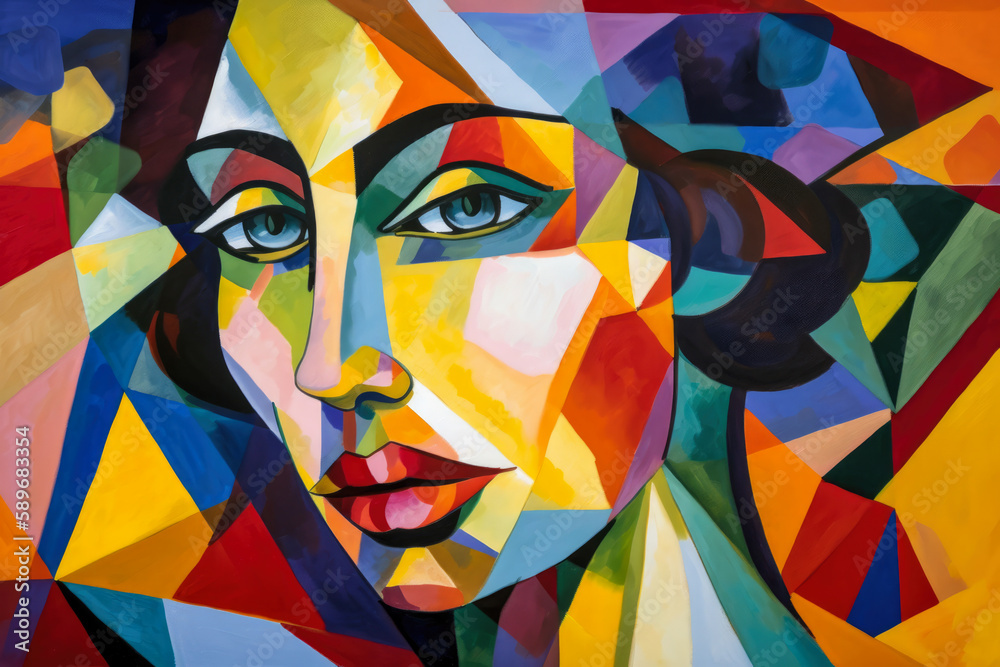 Abstract portrait of a woman with sharp angles and bold colors ...