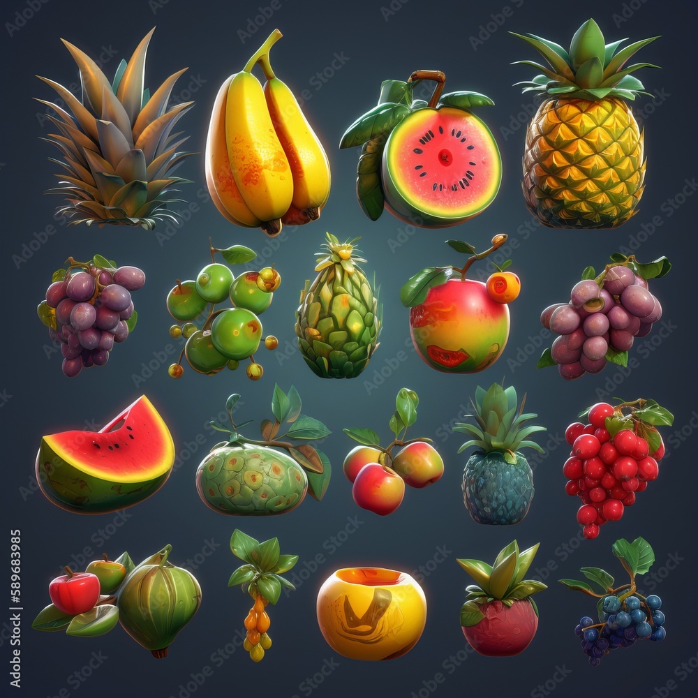 Vegetables and fruits sprite set for gaming assets. Generative ai Stock ...