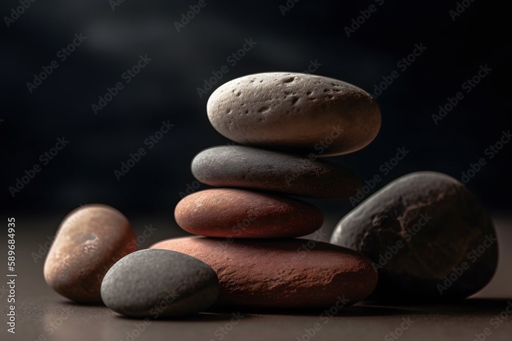 Stack of smooth stones with different shapes and sizes captured up ...
