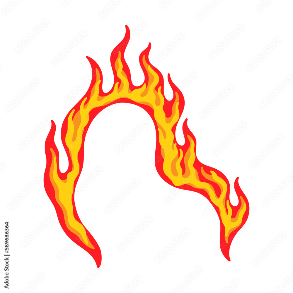 Fire flame, fireball. Angry, chimney row hell gas, comic devil or ...