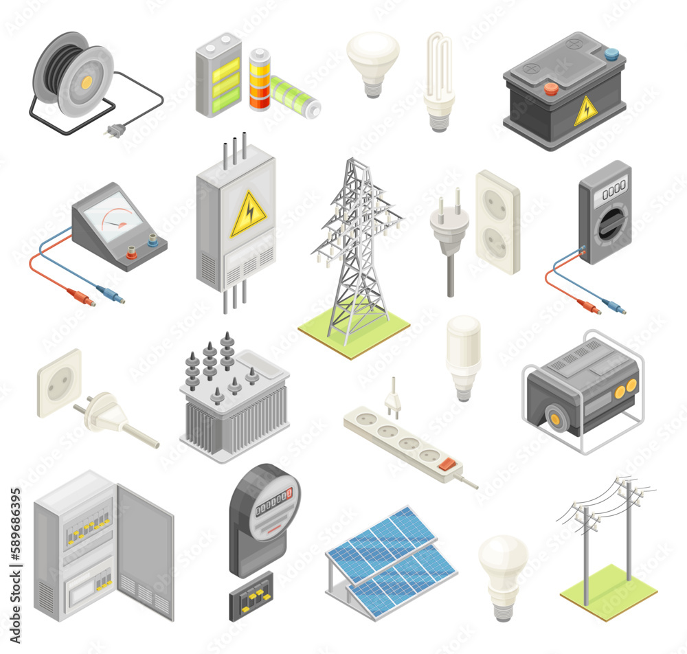 Electric Power Objects with Breaker Box, Socket, Accumulator and ...