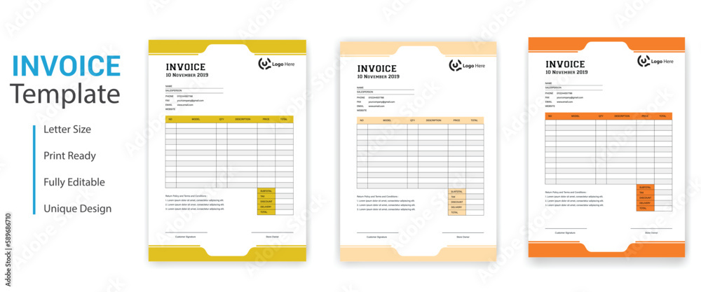 Business invoice form template. Invoicing quotes, money bills or price ...