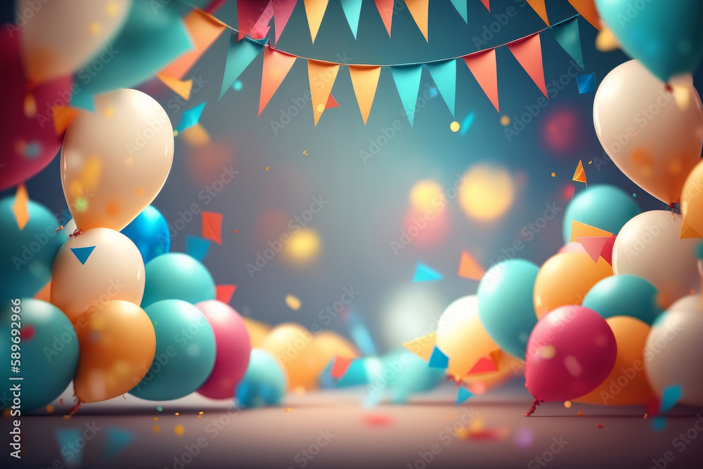 Birthday Party Balloon Background Illustration Ai Generative Stock