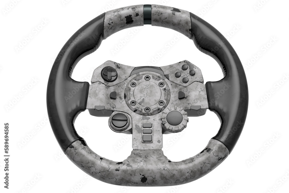 Realistic leather steering wheel with black marble texture on white ...